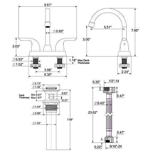 BRAVEBAR Bathroom Sink Faucet with Pop-up Drain Assembly, 4 Inch 2 Handle Centerset Faucet - Temperature Control, Easy to Install, Durable & Safety - Lavatory Faucet Brushed Nickel, Easy to Clean