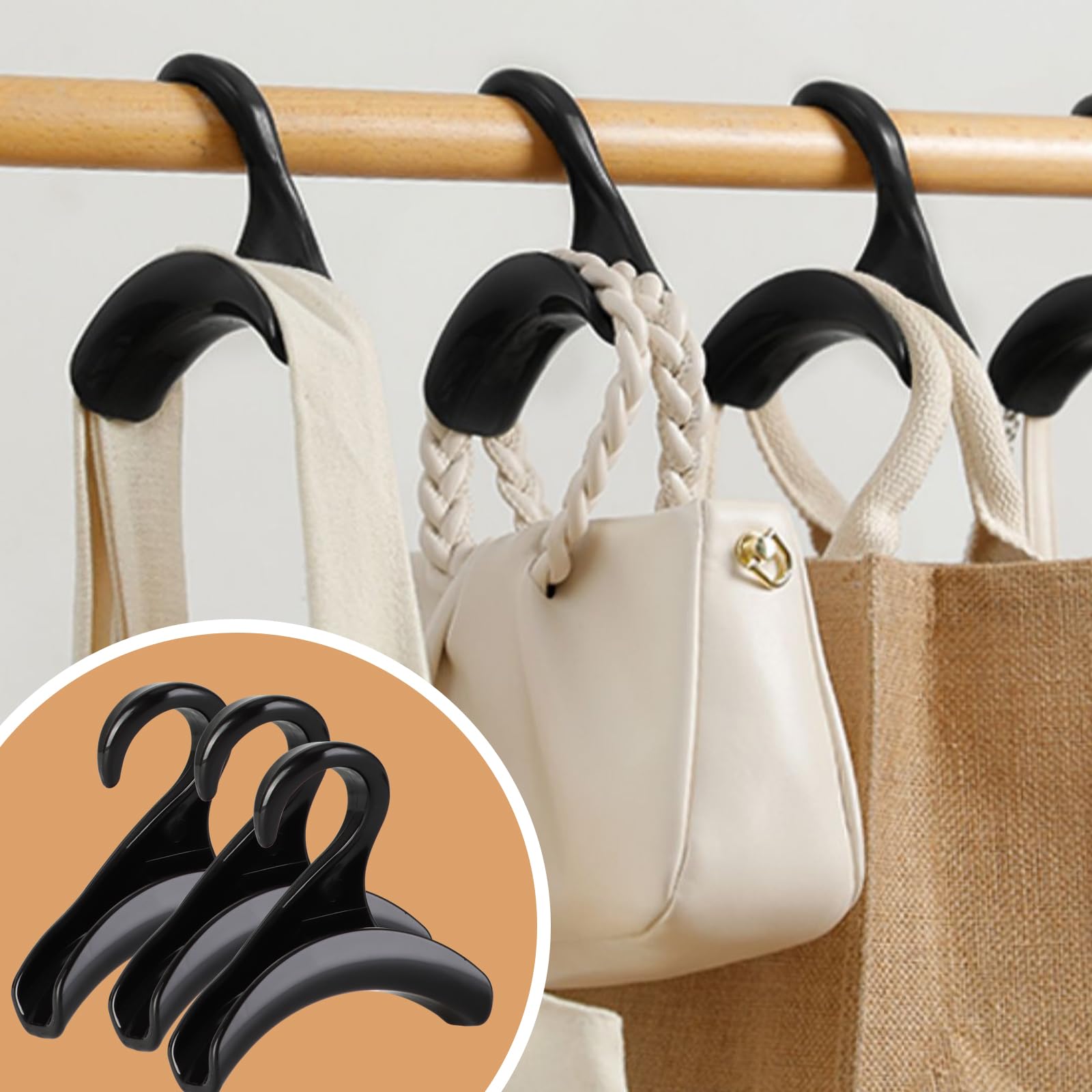 Autroly Purse Hanger,Purse Hangers for Closet,Purse Hanger Closet,Purse Hangers,Bag Hanger,Backpack Hangers for Closet,Bag Hooks for Closet(Black, 6 Pcs)