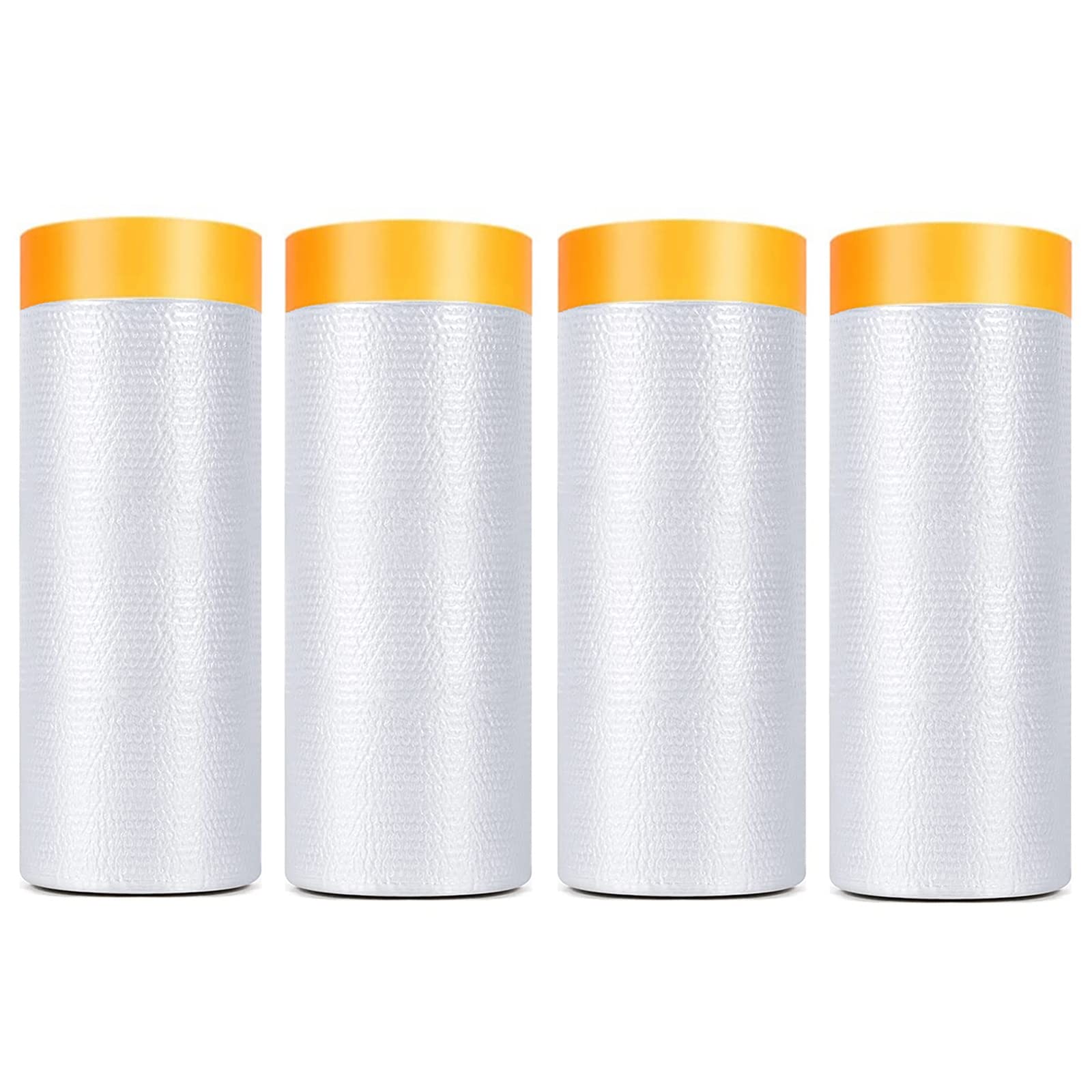 Painters Plastic With Tape, Pre-Taped Masking Film, 4 Rolls Automotive Best Tape and Drape, Paint Adhesive Protective Film Roll for Covering Skirting, Frames, Cars and Auto Body (5 X 65-Feet)