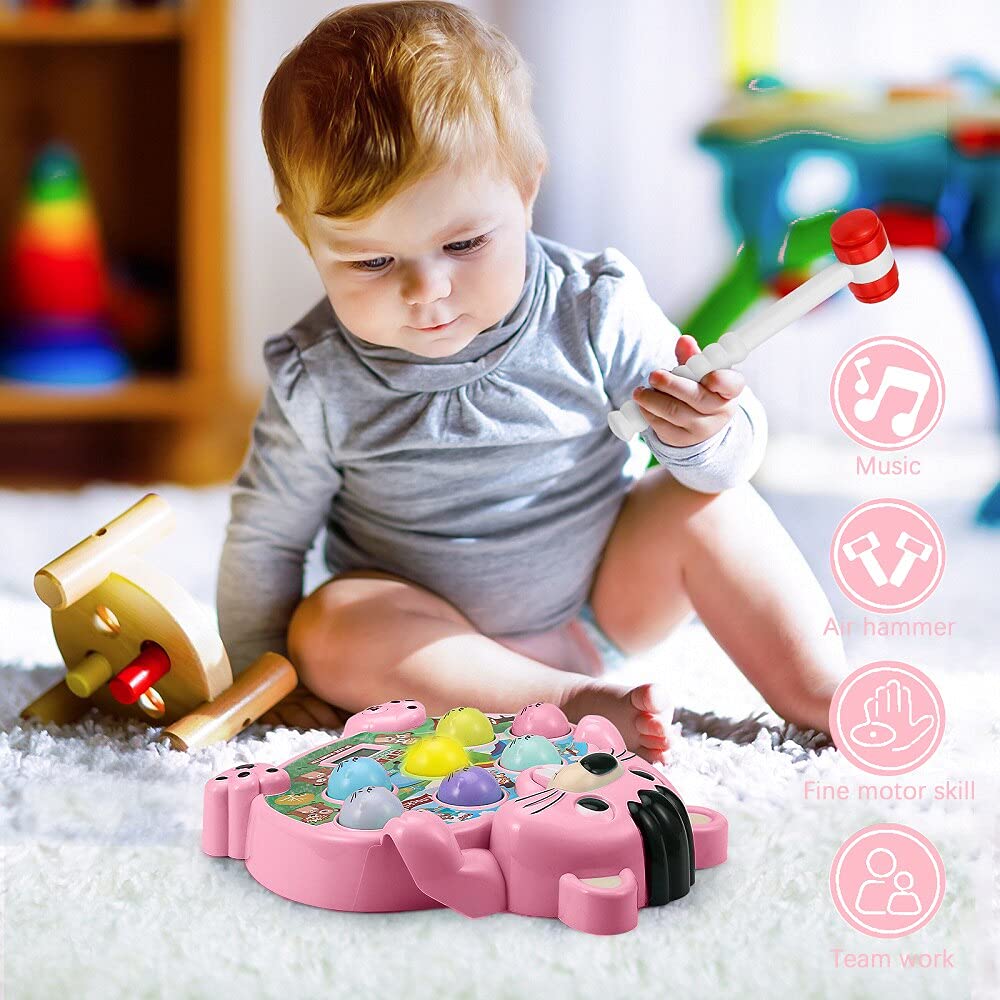 XDR Whack A Mole Game for Toddlers, Interactive Whack a Mole Pounding Toy, Fun Activities for Toddlers Games Age 3, 4, 5, 6,7 Early Development Learning, with Music, Lights, 2 Soft Hammers