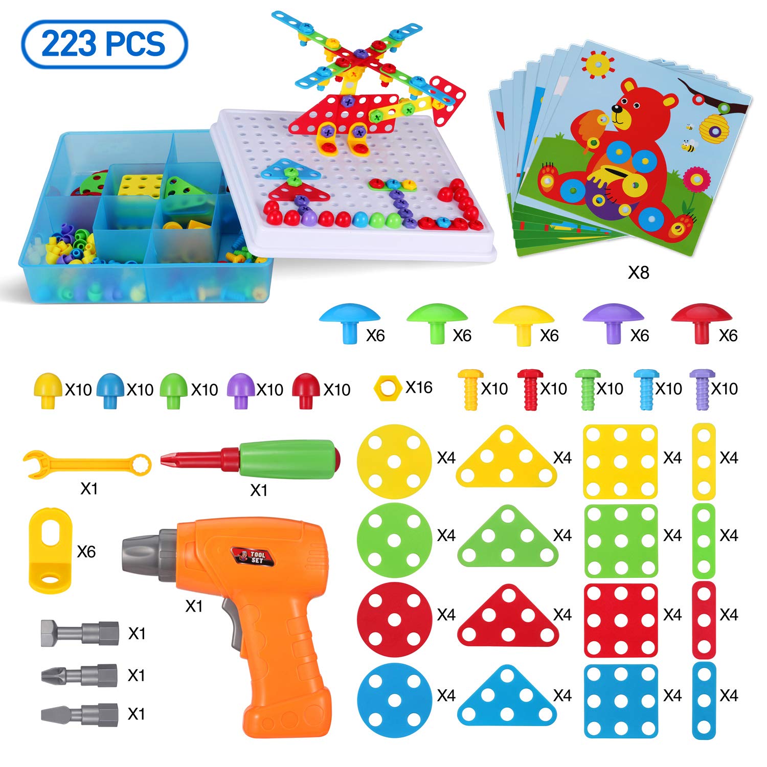 Haifeng 223 Pieces Kid Screwdriver Toy Set, Create and Design Drill kit, Magic Play Toolbox for Kids, Game Activities Center for Kids Ages 3-10 Years Old