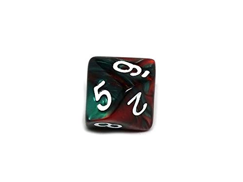 Ten Count Pack of D10 Dice - Matching Collection of 10 Sided Plastic Polyhedral Dice (Green and Red Swirl)