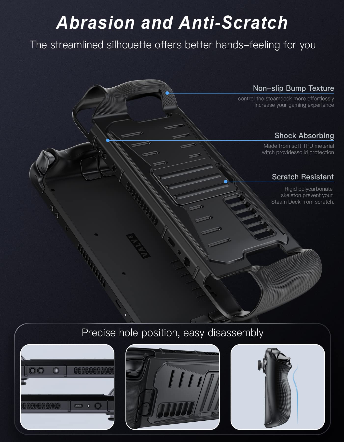Benazcap Case for Steam Deck OLED 2023/Steam Deck 2021, Impact Resistant Grip Case with Built-in Kickstand, Compatible with Valve Steam Deck Console, Black