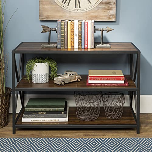 Walker Edison 2 Tier Open Shelf Industrial Wood Metal Bookcase Tall Bookshelf Home Office Storage, 40 Inch, Dark Walnut