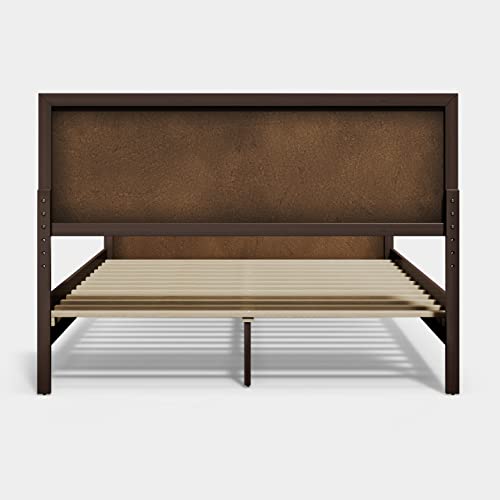 DG Casa Salerno Solid Wood Platform Bed Frame with Nailhead Trim - Queen Bed Frame with Adjustable Headboard, Full Wooden Slats, No Box Spring Needed - Queen Upholstered Bed Frame in Natural Fabric