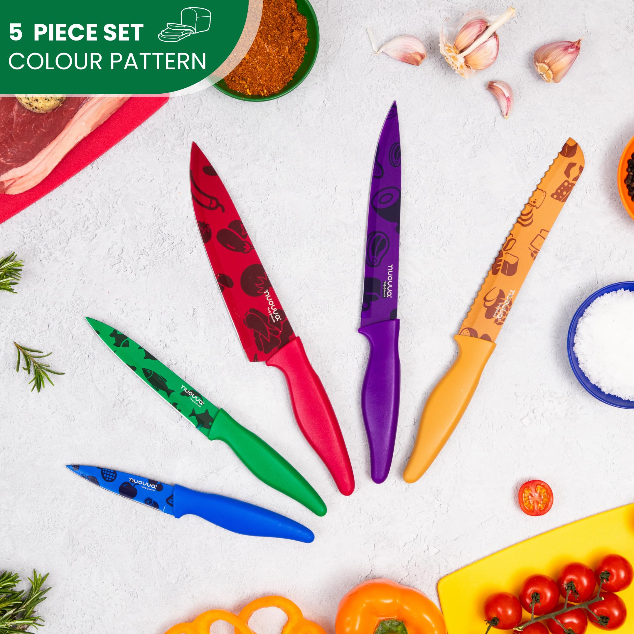 nuovva Sharp Kitchen Filleting Knives β 5pcs Copper Kitchen Knives β Black Non Stick Blades