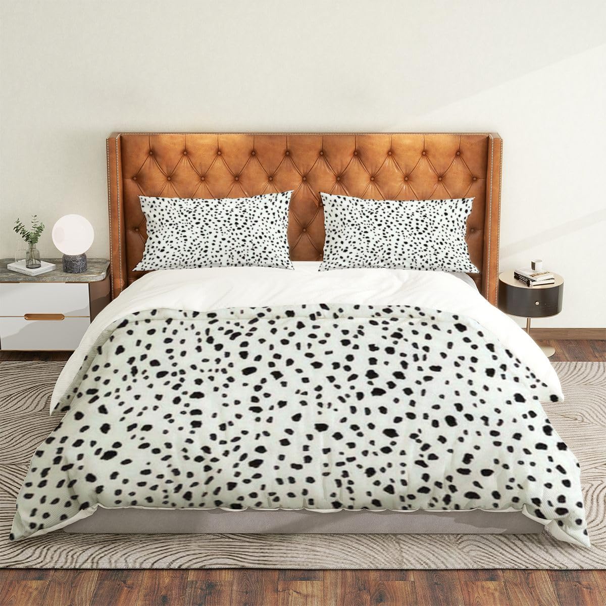 LKODZFABU Duvet Cover King Size Animal Print Seamless Irregular Ink Spots White Dalmatian Comforter Duvet Cover Set with Zipper Soft & Breathable Bedding Sets for Kids Adults Home Decor