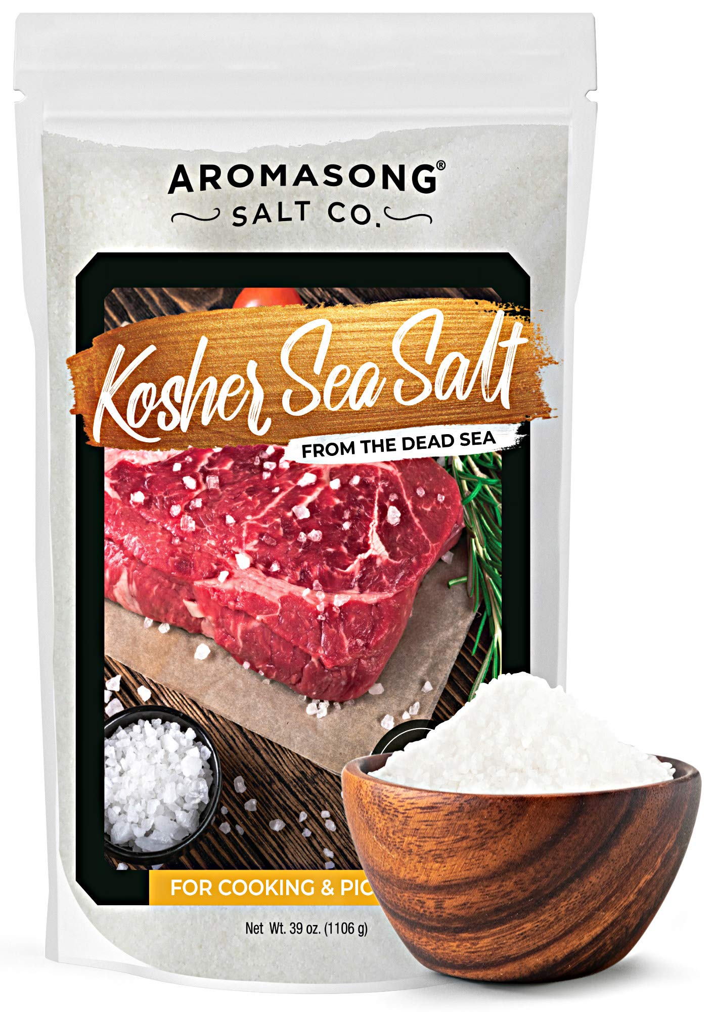Aromasong 100% Natural Sea Salt, Kosher Salt Grain, Large Bulk 2.43 Lb Resealable Bag, All Natural, Unrefined, Gluten Free, Grinder Refill, Sea Salt for Daily Cooking or To Use as Pickling Saltā¦