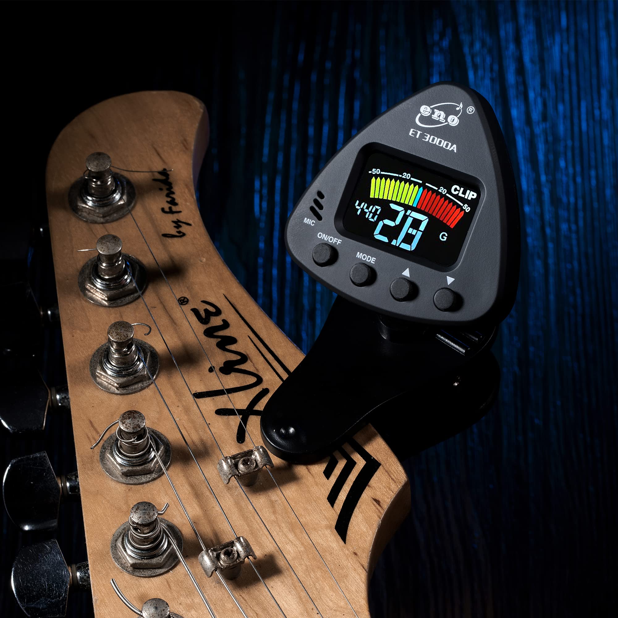 ENO MUSIC Stable Quality Big LCD Display Easy to Read Auto Clip-on Acoustic Electric Guitar Tuner Bass Tuner with Ukulele Violin Chromatice Tunning Mode