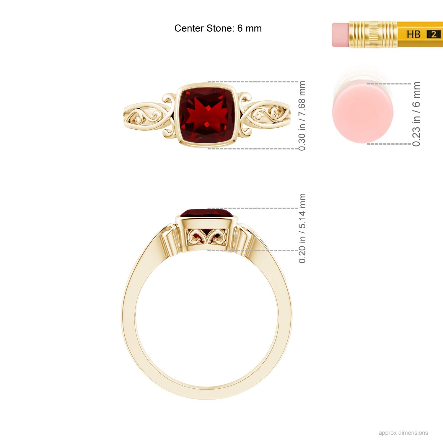 Angara Vintage Style Cushion Garnet Solitaire Ring in 14K Yellow Gold (6mm) - January Birthstone