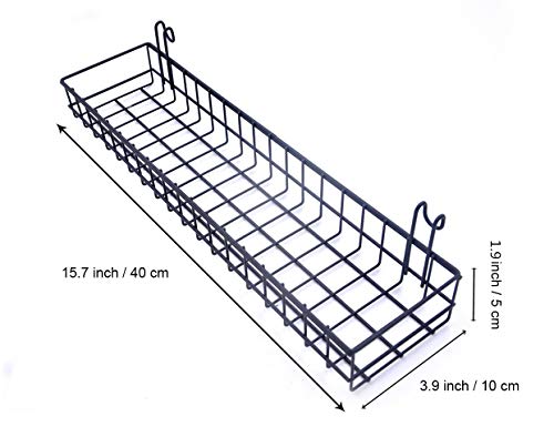 ANZOME Wire Wall Basket, Grid Basket with Hooks, Wall Mounted Organizer for Wall Grid, Kitchen Organizer, Wire Storage Shelf Rack for Home Supplies, Wall Decoration(Black)