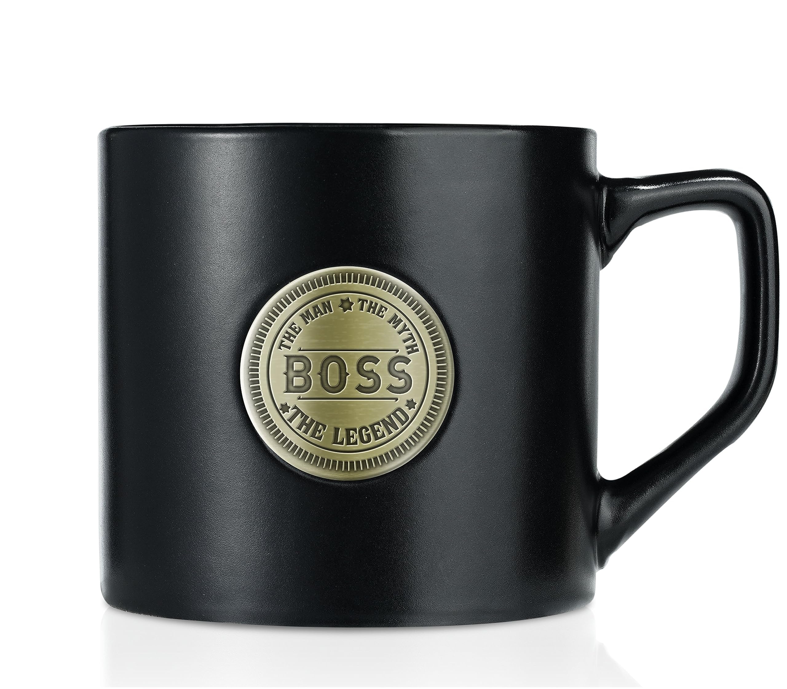 Onebttl Boss Gifts Coffee Mug for Men, Ceramic Mug with Golden Badge, 15oz/450ml Mug for Boss Day, Christmas, Retirement - Man Myth Legend