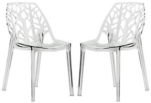 LeisureMod Caswell Cut-Out Tree Design Modern Dining Chairs, Set of 2 (Clear)