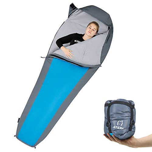 ATEPA Lightweight Compact Backpacking Sleeping Bag for Adults, Kids, Girls, Boys, Youth, 3 Season Warm Weather Sleeping Bag with Compression Sack - Summer, Spring, Fall, for Camping, Hiking, Trekking