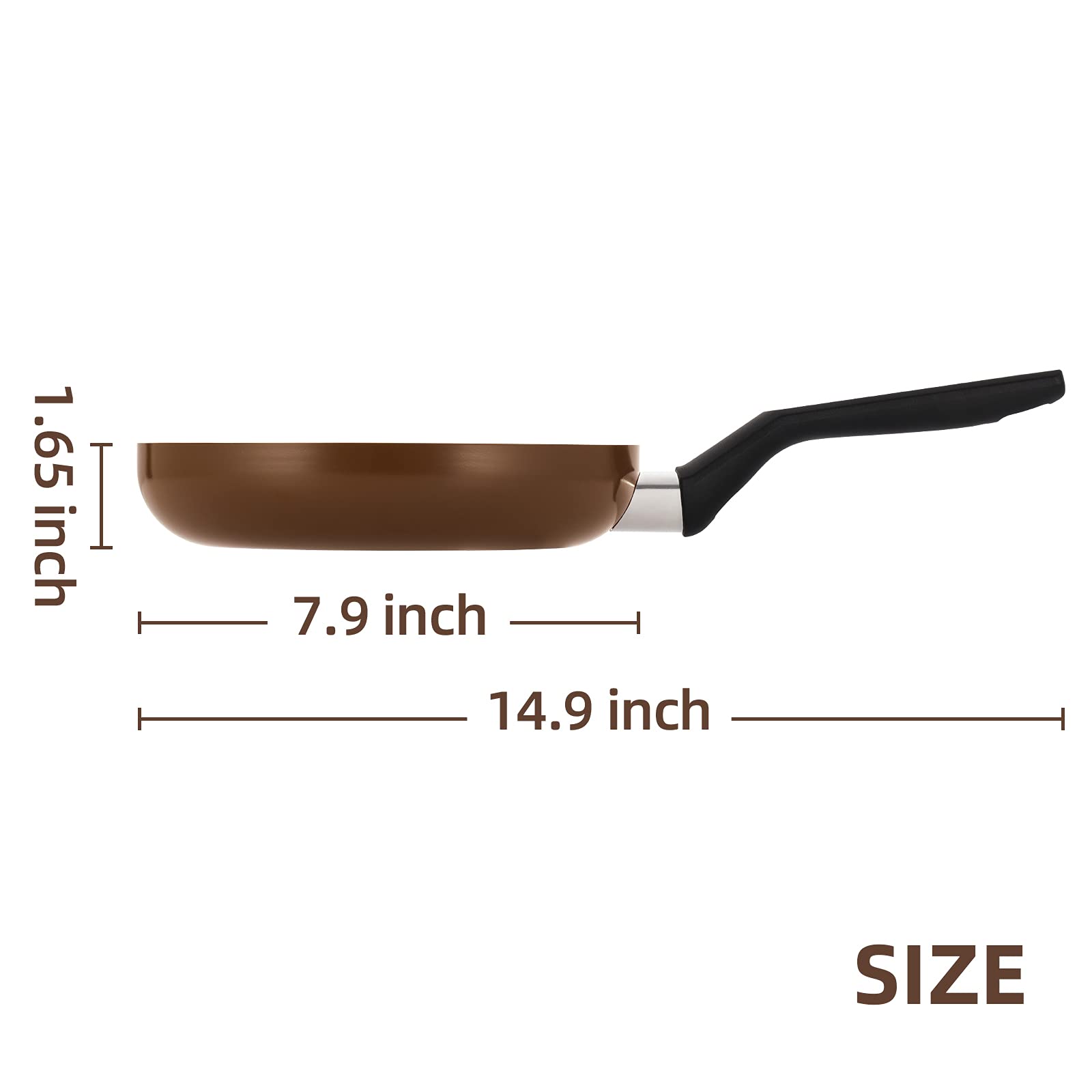 EPPMO Healthy Ceramic Skillet With Stay Cool Bakelite Handle, Small Open Fry Pan Without Lid, Brown, 8 Inch