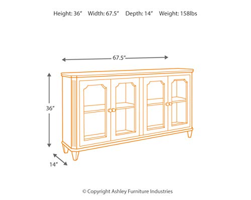 Signature Design by Ashley Mirimyn Vintage 68" 4-Door Accent Cabinet with Mirrored Glass and 2 Adjustable Shelves, Gray