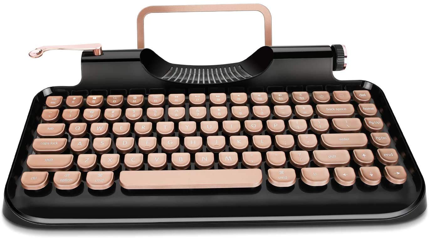 fotorkit Rymek Classic Typewriter Style Mechanical Keyboard USB Wired& Bluetooth Wireless Keyboard with Tablet Stand and RGB Dynamic Backlit Windows Mac iOS Android Supported-knewkey