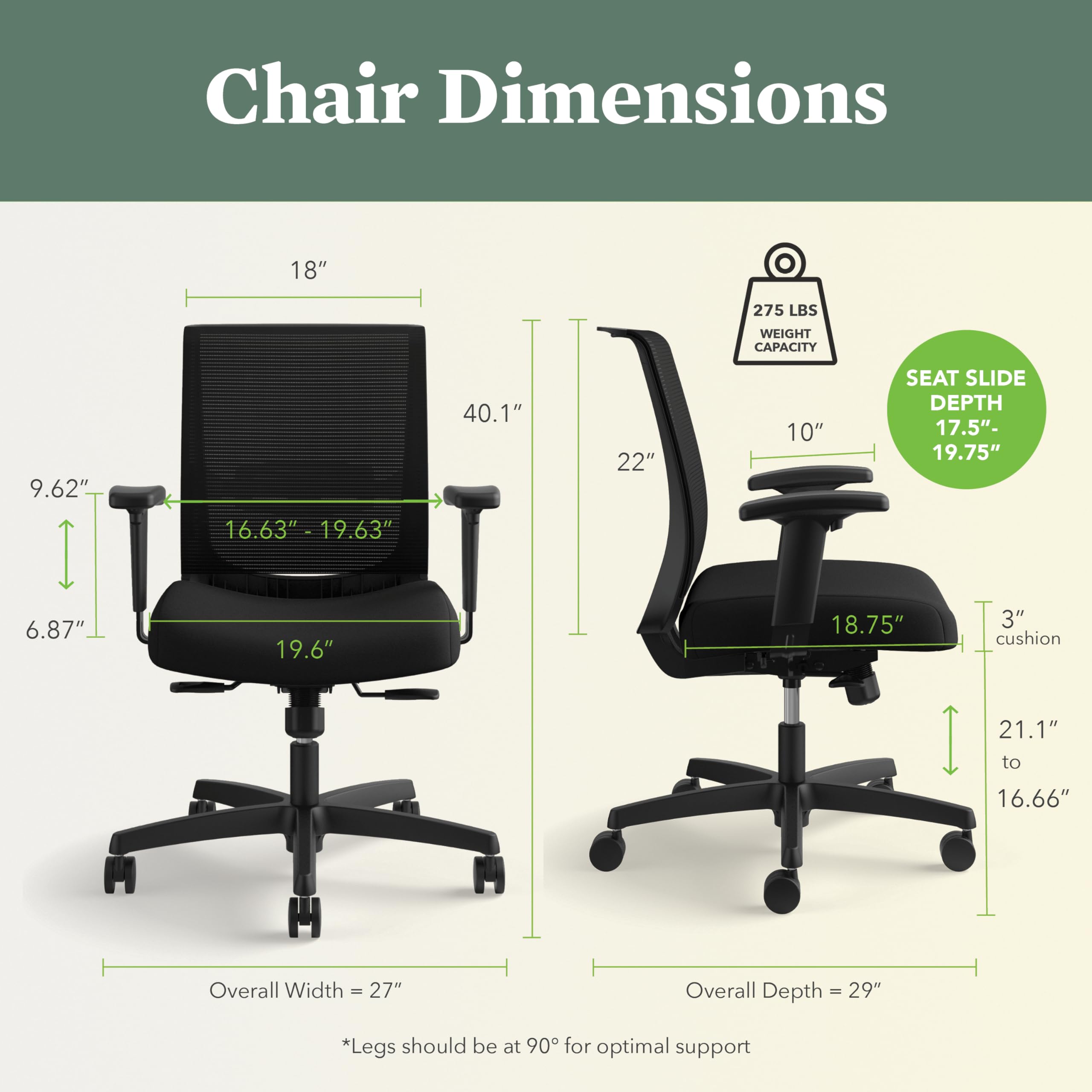 HON Convergence Ergonomic Office Chair Mesh Back Computer Desk Chair with Wheels - Comfortable Home Office Chair, Rolling Swivel, Adjustable Arms, Lumbar Support, Synchro-Tilt Recline