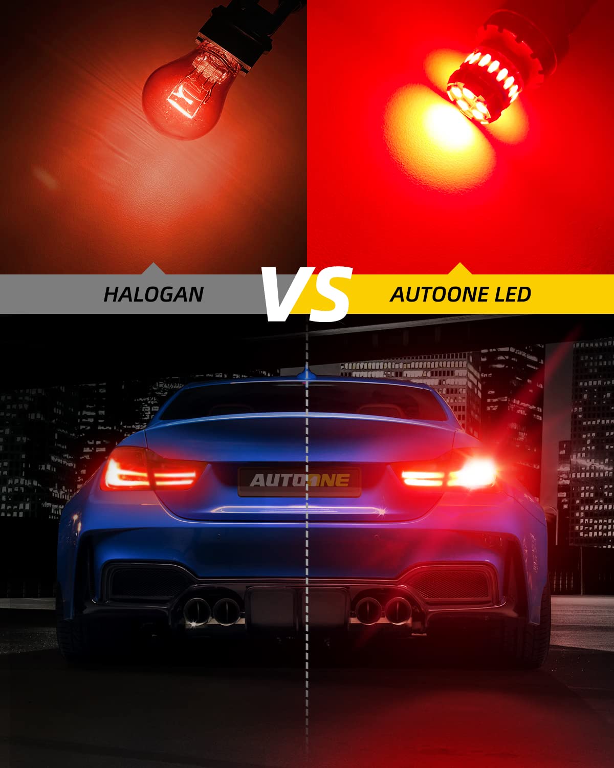AUTOONE 3156 3157 LED Strobe Brake Light Bulbs, Super Bright Tail light 3056 3057 4157 3047 4057 3457 Halogen Replacement Bulb Brilliant Red, Pack of 2