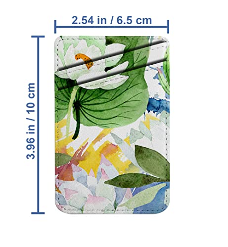 Diascia Pack of 2 - Cellphone Stick on Leather Cardholder ( Watercolor White Lotus Flower Floral Pattern Pattern ) ID Credit Card Pouch Wallet Pocket Sleeve