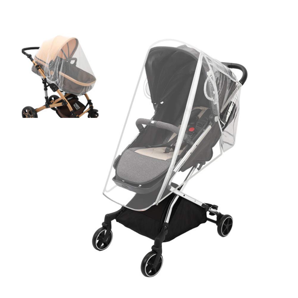 Baby Stroller Rain Cover Double Long Zipper Baby Stroller Windproof,Spray-Proof,Dust-Proof Cover（White-M）
