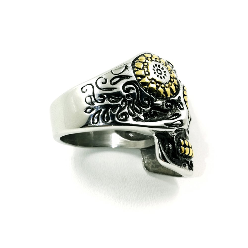 AUMRET Halloween Skull Stainless Steel Simulated Silver Gothic Cross Titanium Steel Ring (11)