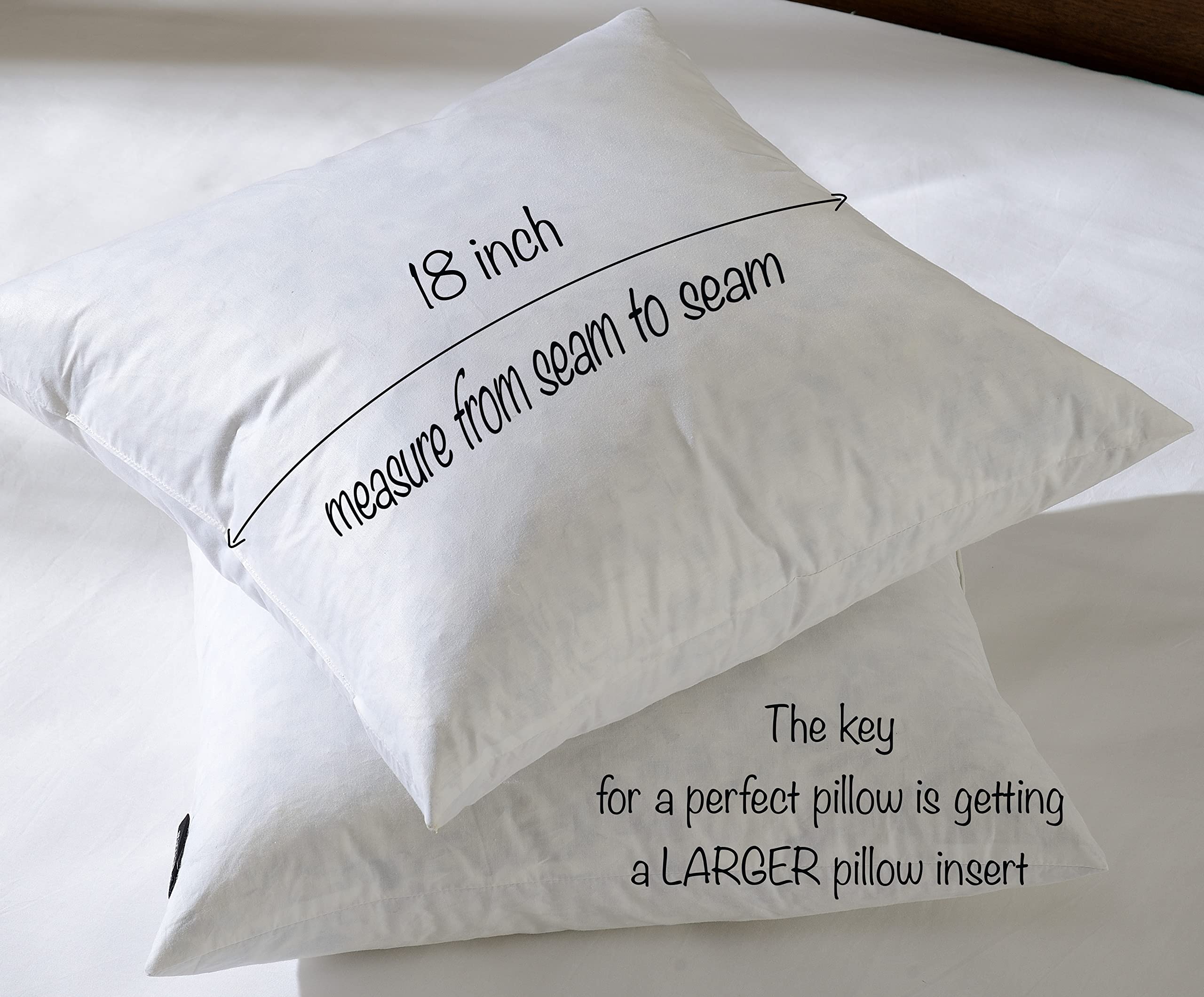 basic home 18x18 Decorative Throw Pillow Inserts-Down Feather Pillow Inserts-Square-Cotton Fabric-Set of 2-White.