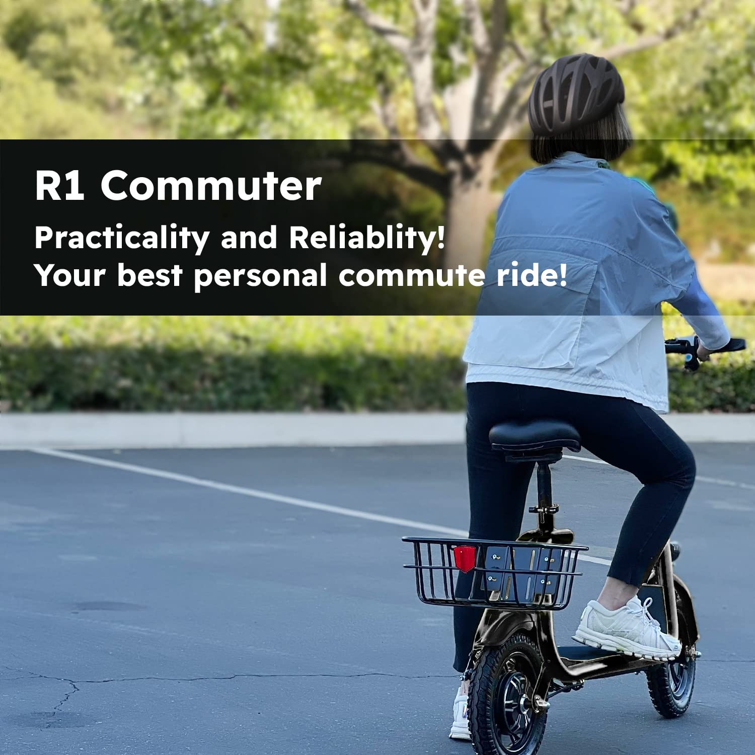 Phantomgogo Commuter R1 - Electric Scooter for Adults - Foldable Scooter with Seat & Carry Basket - 450W Brushless Motor 36V - 15MPH 265lbs Max Load E Mopeds for Adults (Black)