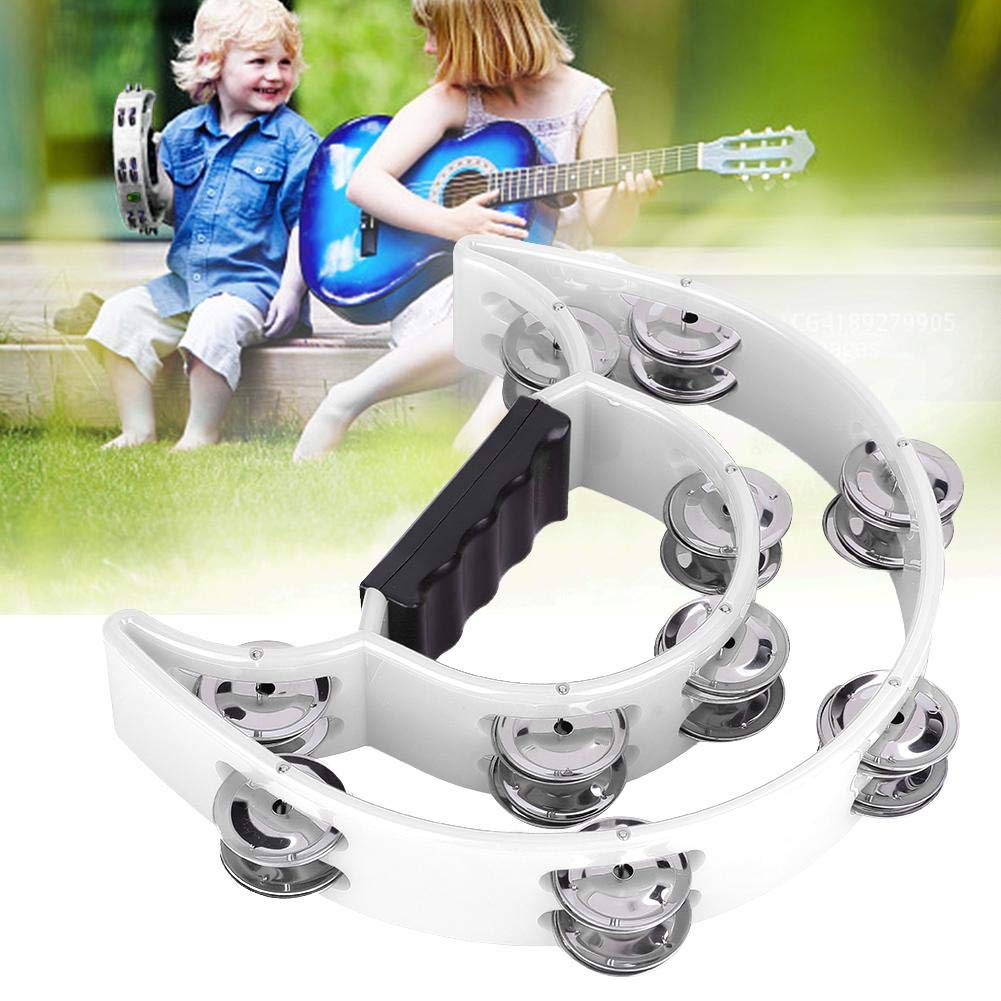 Hand Tambourine Double Row Jingle Handbell Tambourine Percussion Musical Instrument 6 Colors(White)