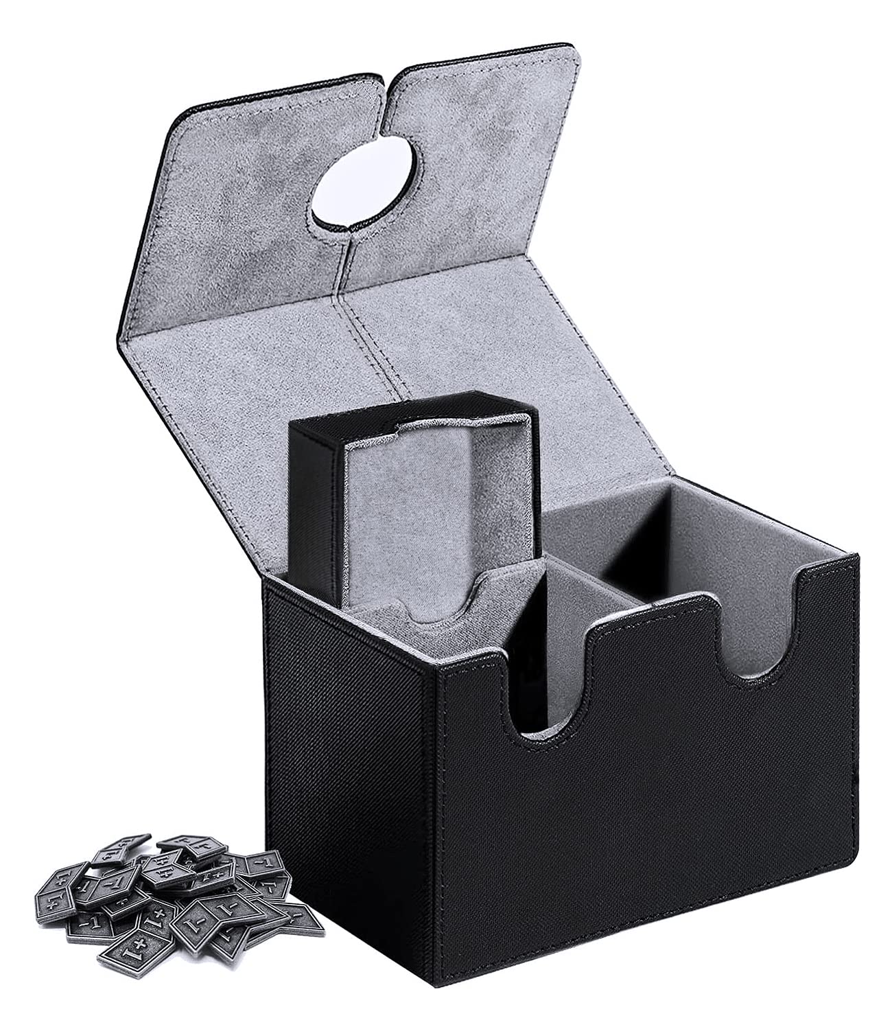 Scimi Large Premium Double Deck Case Box for 200+ Sleeved Cards Case Large Twin Flip Deck Case with Dice Tray Fits MTG/TCG/CCG (Black)
