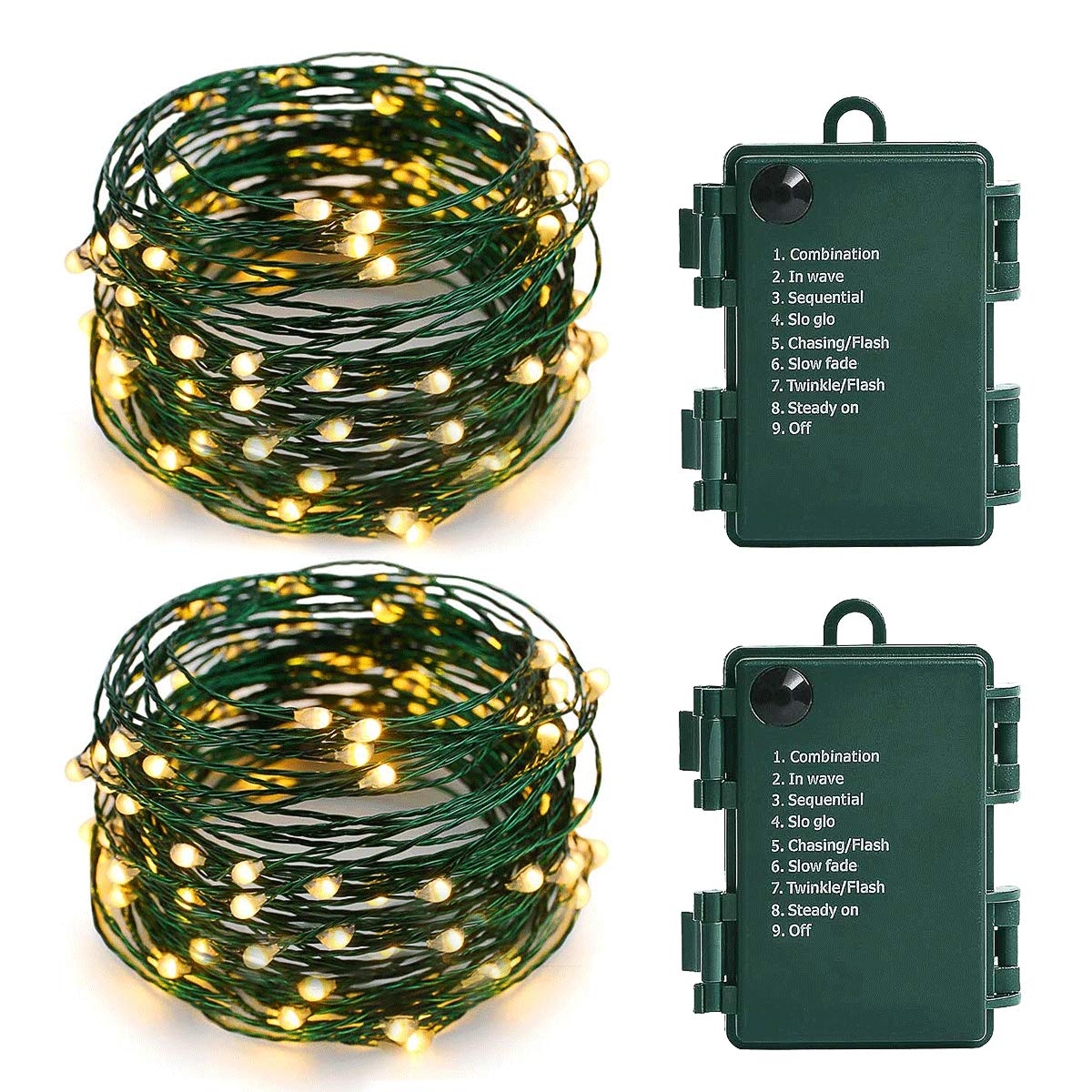 Battery Operated String Lights - 18FT 50 Micro LEDs Starry Lights Christmas Lights Fairy Lights Firefly Lights with Dark Green Copper Wire for Christmas Tree Wreath DIY Wedding, Waterproof, Warm White