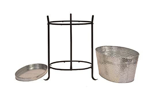 Beverage Tub with Tray and Stand in Galvanized Steel "Pebbled Texture". Measurements H 29.5in L 20in and W 13in. Handmade by Best Artisans in the World