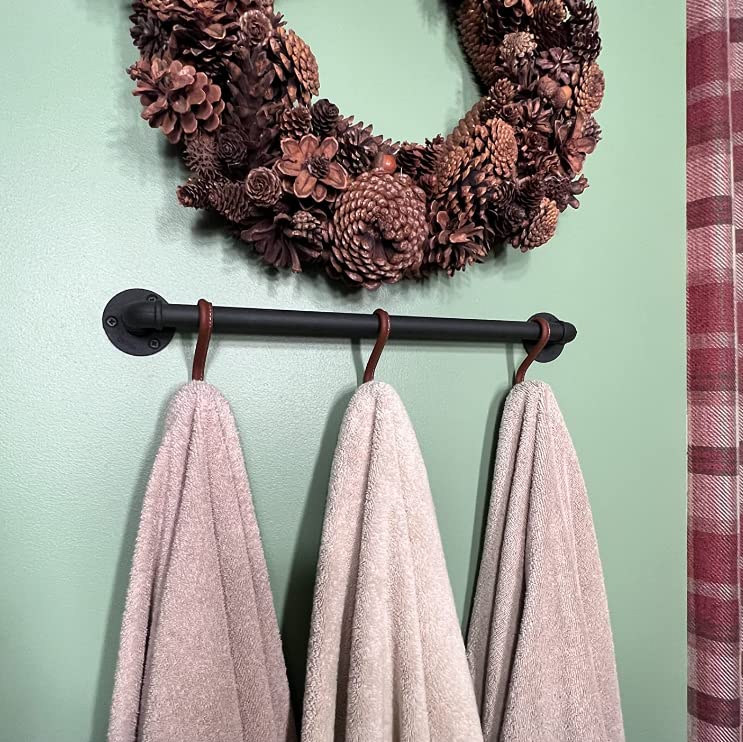 Brute Strength - S Shaped Hooks Wrapped in Full Grain Leather - 6 pcs - Cognac - Stainless Steel Metal Hangers Hanging Hooks for Kitchen - Leather Hooks - Leather s Hooks