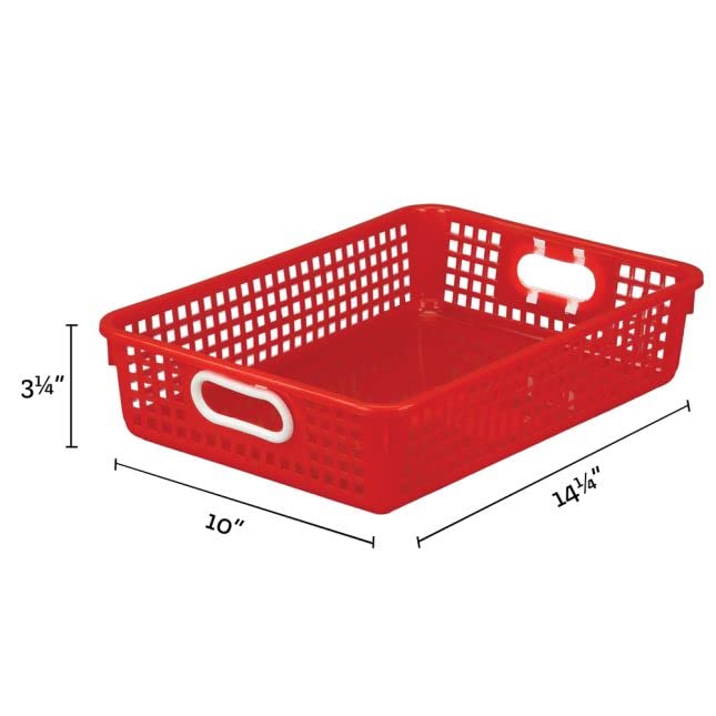 Really Good Stuff Plastic Desktop Paper Storage Baskets for Classroom or Home Use β 14βx10β Plastic Mesh Baskets Keep Papers Crease-Free and Secure β Red Baskets With White Handles (Set of 12)
