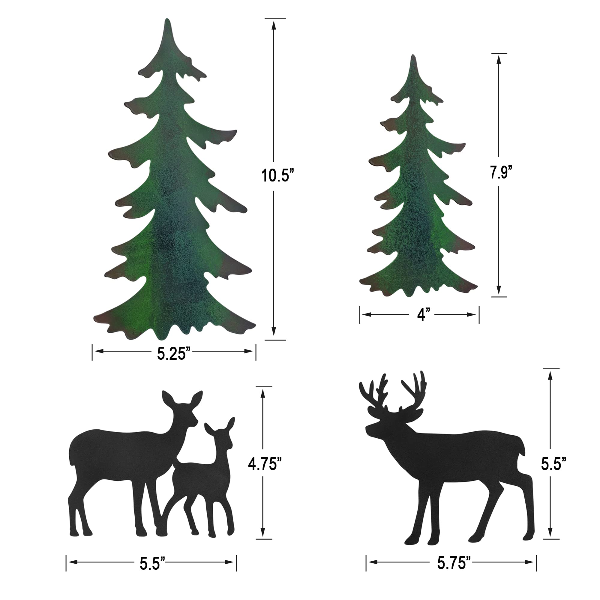 Limygus Metal Wall Art - Deer Pine Wall Decor Hanging Forest Decor Antique Metal Art Metal Wall Decor Home Bedroom Office Outdoor Decorations 5 Pieces