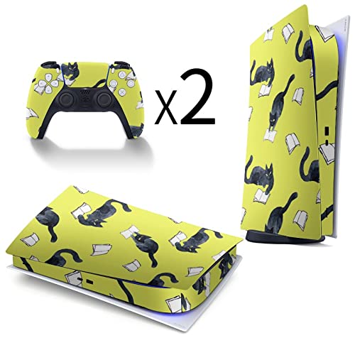 Black Cats Reading Full Protective Skin Cover Design Wrap Decal Sticker Compatible with PS5 Digital Edition Console and Controller