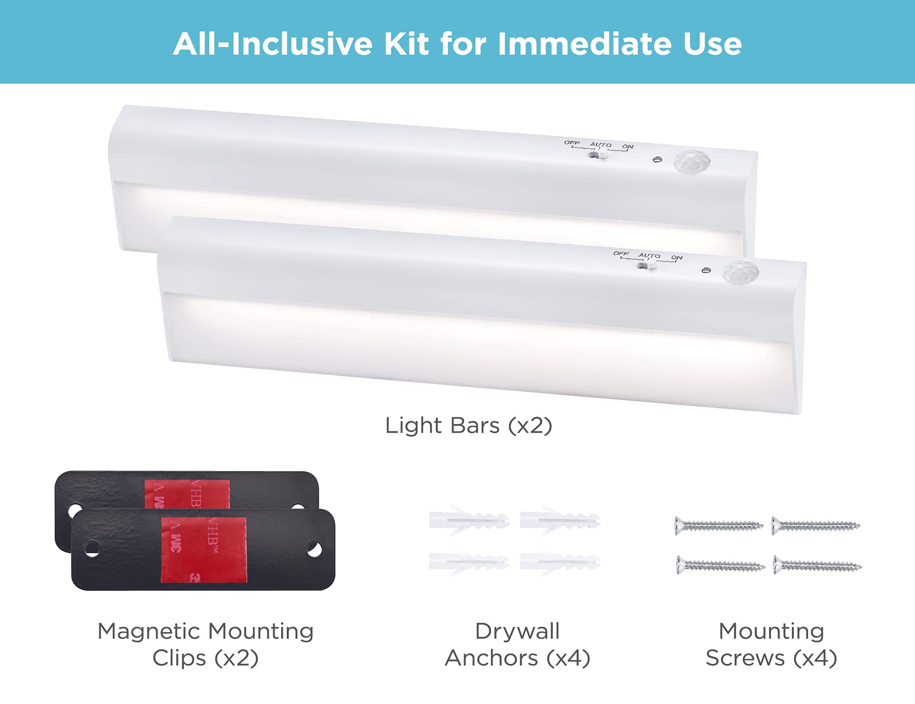BLACK+DECKER Battery Operated Under Cabinet Lighting, Motion Sensor On/Off, Warm White LED, Stick-On Install for Kitchen & Closets - 2 Bars