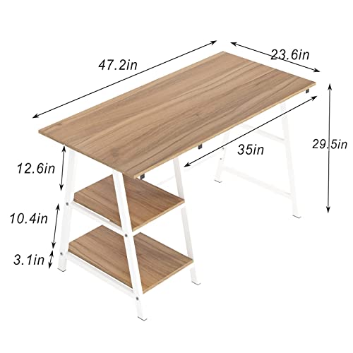 Trestle Desk with 2 Shelves, Soges 47 inches Reversible Storage Desk, Home Office Computer Desk Workstation, Wooden School Desks for Teachers Students, Middle Shelf Removable for CPU Storage
