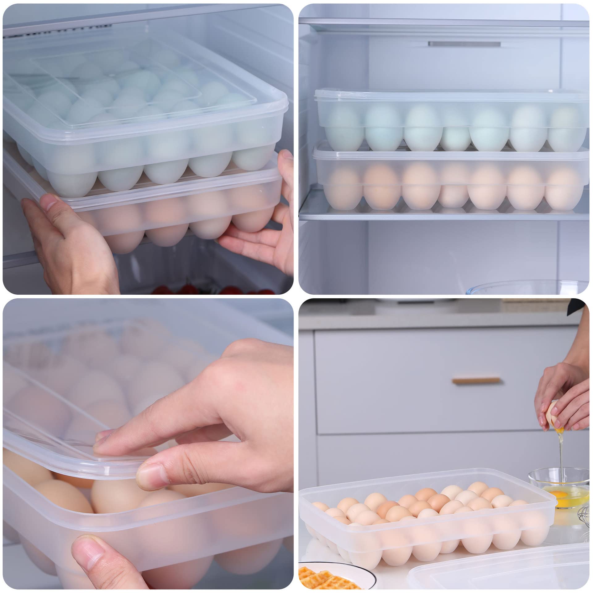 BEVOVBE Egg Holder For Refrigerator,Egg Storage Container Cartons Plastic Fridge Organizer Bins,Kitchen Freezer Deviled Egg Tray Containers With Lid Stackable 1pack