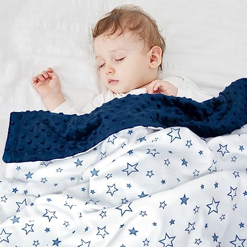 Baby Blanket for Boys Girls Soft Plush Double Layer Minky Blanket with Dotted Backing, Lightweight Receiving Blanket with Star Pattern for Infant or Newborn (30x40 Inch, Blue)