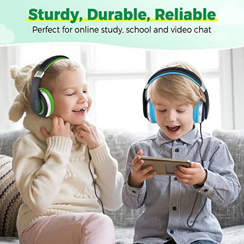 rockpapa I20 Foldable Kids Headphones with Microphone for School, Wired On-Ear Boys Girls Childrens Students Headphones Plug in for Tavel Laptop Computer PC Tablet CD DVD TV Black Green