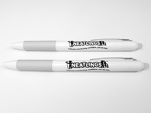 NEATLINGS Erasable Clicker Pen White Barrel, Grey Trim, Black Ink, Set of 2