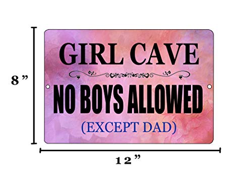 Rogue River Tactical Funny Girl Cave Metal Tin Sign, 12x8 Inch, Wall Décor- Bar Daughter Pink No Boys Allowed Bedroom Door