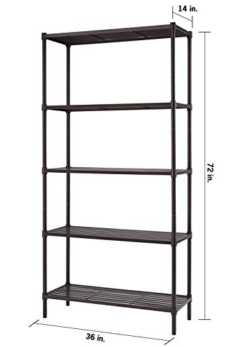 TRINITY Slat Style 5-Tier Adjustable Shelving, Metal Standing Shelf for Commercial or Residential Use in Kitchen,Bathroom,Laundry Room or Office, 1750 Pound Capacity, 36”W by 14”D by 72”H, Dark Bronze