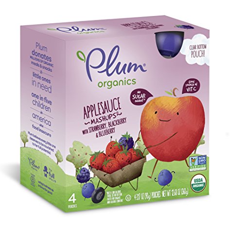 Plum Organics Mashups, Organic Kids Applesauce, Strawberry Blackberry & Blueberry, 3.17 Ounce Pouch, 4 Count
