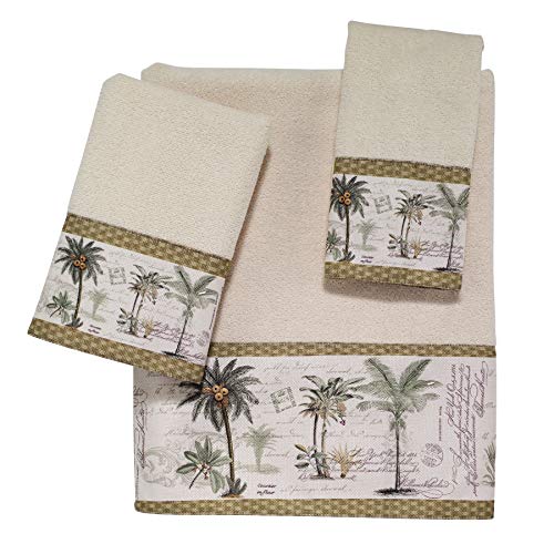 Avanti Linens - 3pc Towel Set, Soft & Absorbent Cotton Towels, Tropical Inspired Bathroom Accessories (Colony Palm Collection)