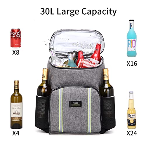 TRYPRY Cooler Backpack Leakproof 30 Cans Lightweight Backpack Insulated Cooler for Lunch Picnic Fishing Hiking Camping Park Beach (Grey)