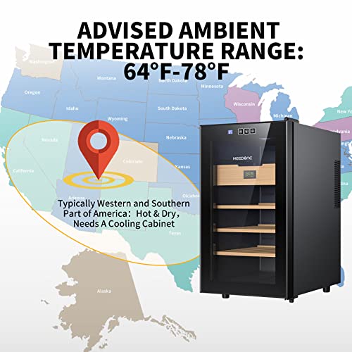 NEEDONE 350 Count Electric Cooler Cabinet, Made with Spanish Cedar Wood Shelves & Drawer with Hygrometer, LED Lighting, Cooling Function, Gift for Men