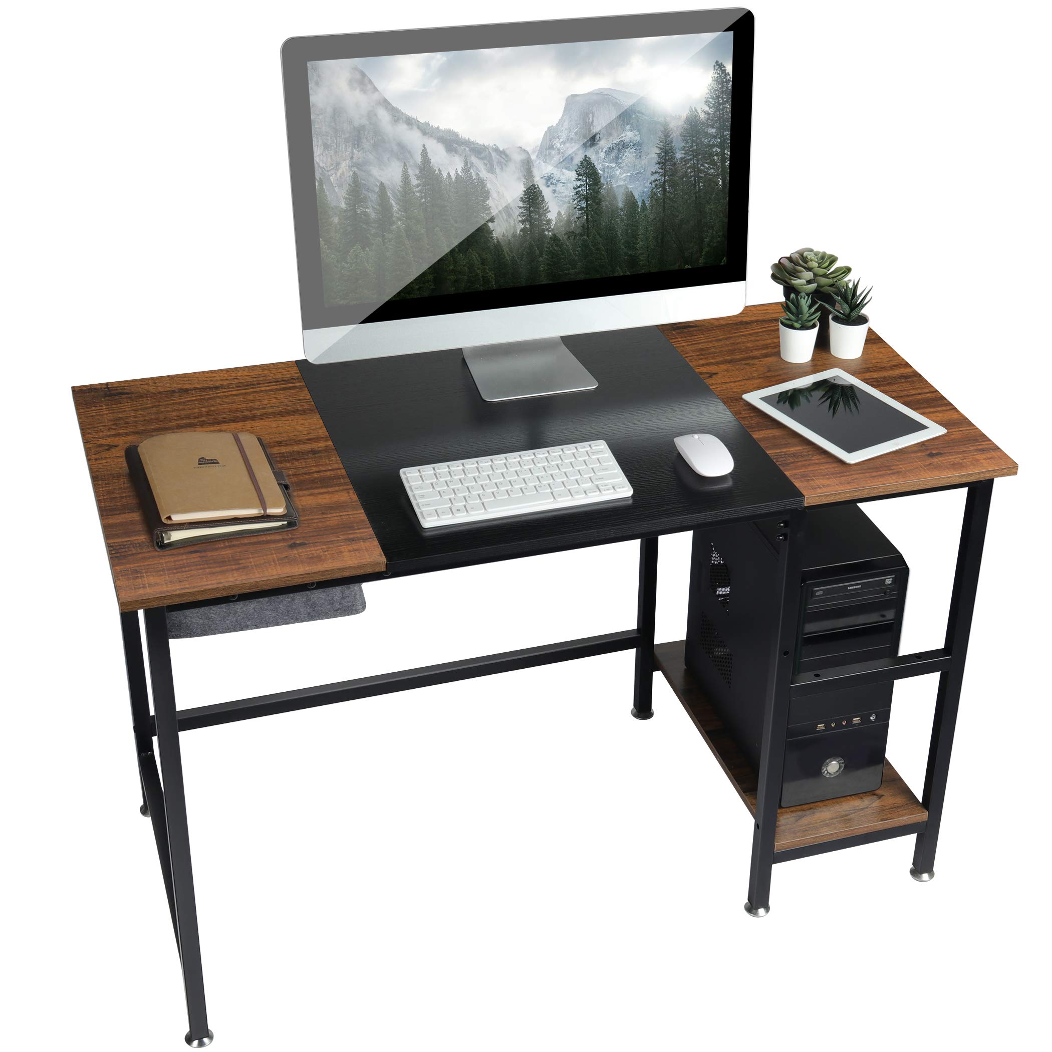Becko US 47 Inch Computer Desk Small Computer Desk Home Office Desk with Storage Shelves Writing Study Desk Writing Workstation Desk (Industrial/Rustic Brown)