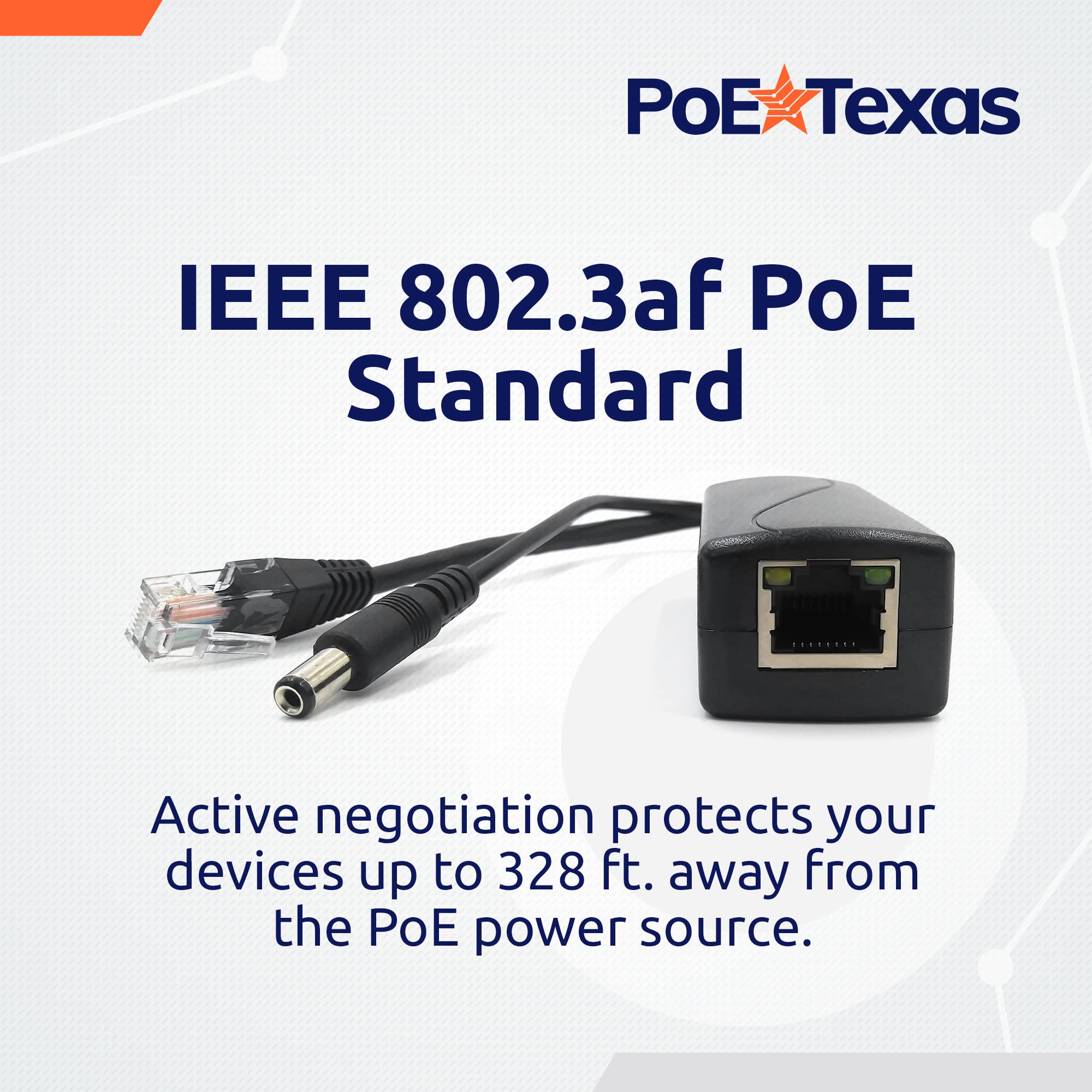 PoE Texas IEEE 802.3af 12v Splitter - Power Over Ethernet Single PoE Splitter 12v 12w Gigabit Data - Active Opto-Isolated Protection for 12 Volt DC Powered Devices, IP Camera, Foscam, Arduino